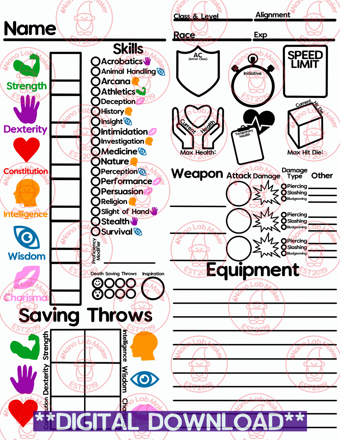 Simplified Character Sheet – Nano Lab Maker